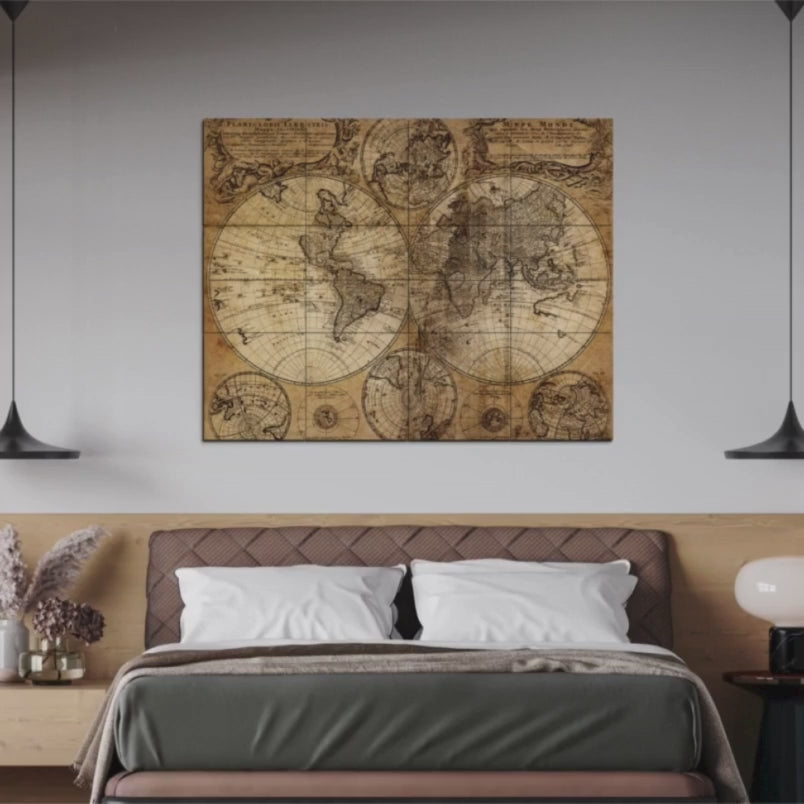 World Map Wood Print Wooden Wall Tiles Set – Chalk My Theme